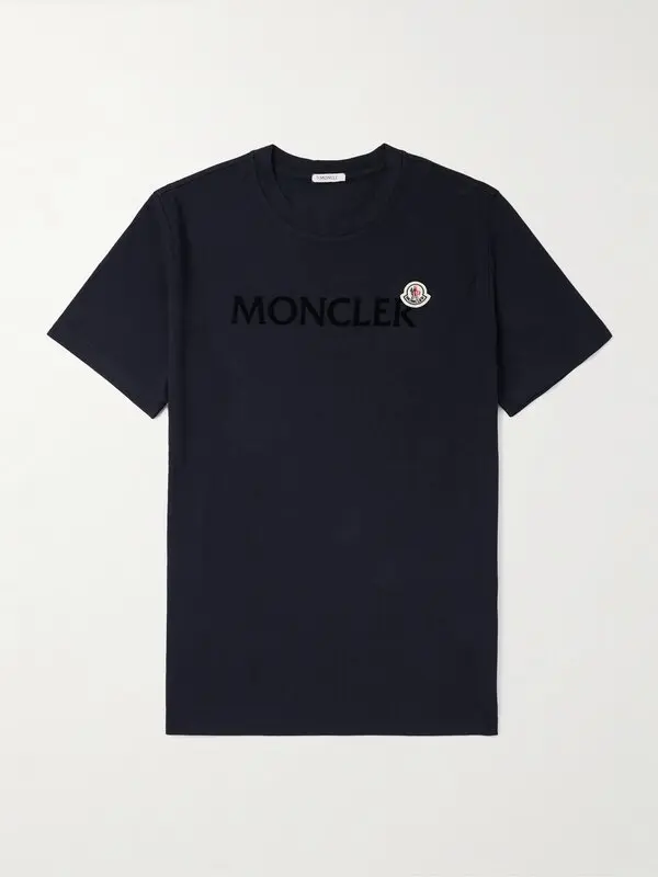 Moncler Logo-flocked Appliquéd Cotton-jersey T-shirt - Blue