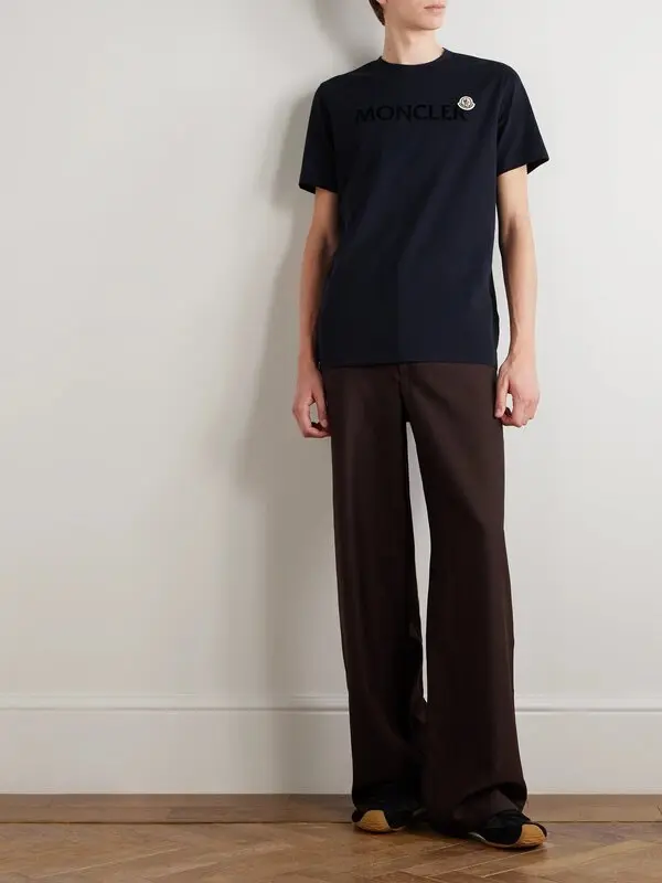 Moncler Logo-flocked Appliquéd Cotton-jersey T-shirt - Blue