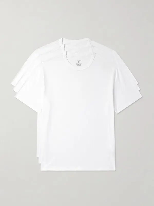 Officine Générale Three-pack Organic Cotton-jersey T-shirts - White