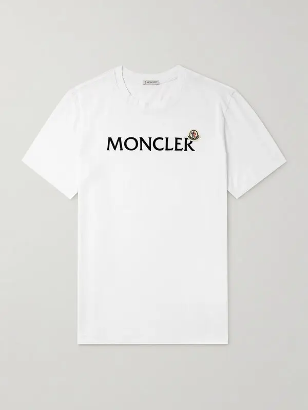 Moncler Slim-fit Logo-flocked Appliquéd Cotton-jersey T-shirt - White