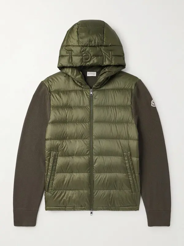 Moncler Logo-appliquéd Wool-trimmed Quilted Shell Hooded Down Zip-up Cardigan - Green