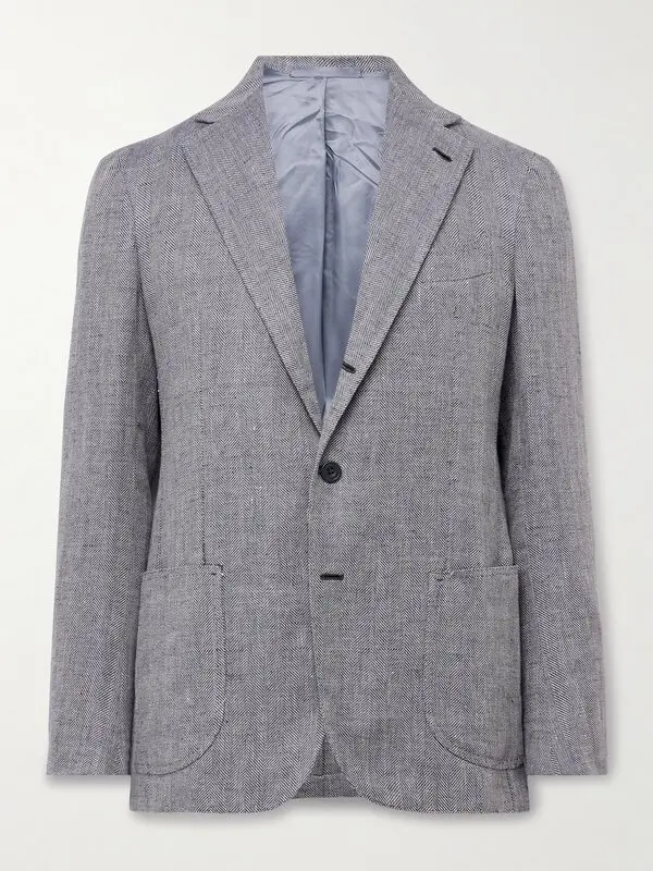 J. MUESER Waverly Herringbone Linen And Wool-blend Blazer - Blue