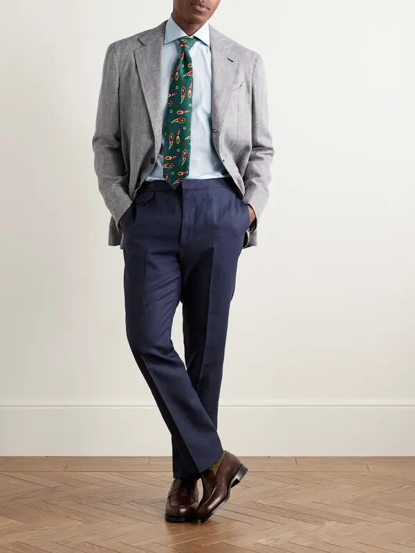 J. MUESER Waverly Herringbone Linen And Wool-blend Blazer - Blue