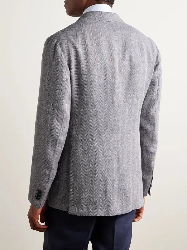 J. MUESER Waverly Herringbone Linen And Wool-blend Blazer - Blue