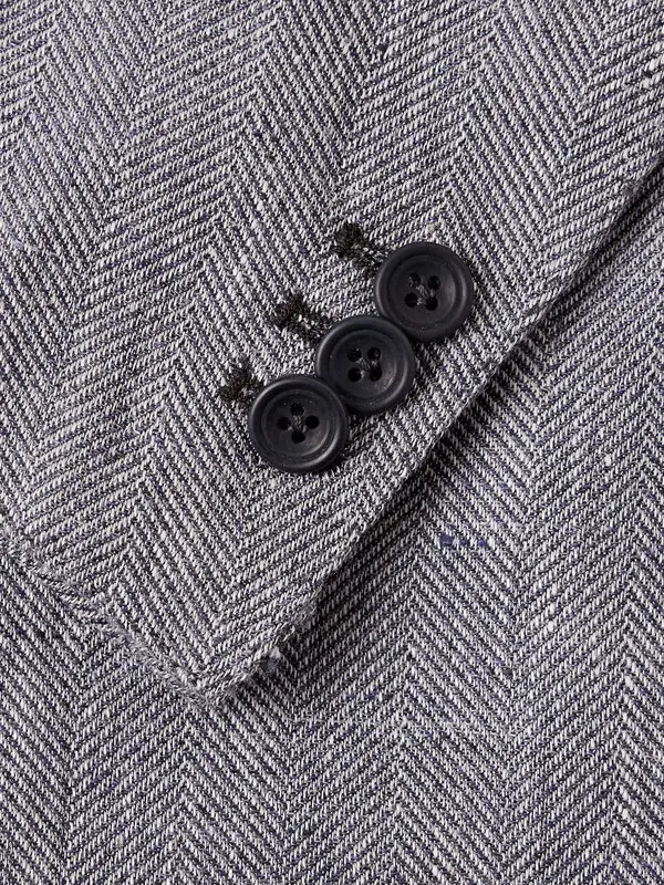 J. MUESER Waverly Herringbone Linen And Wool-blend Blazer - Blue