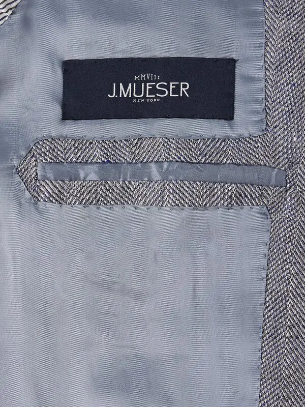 J. MUESER Waverly Herringbone Linen And Wool-blend Blazer - Blue