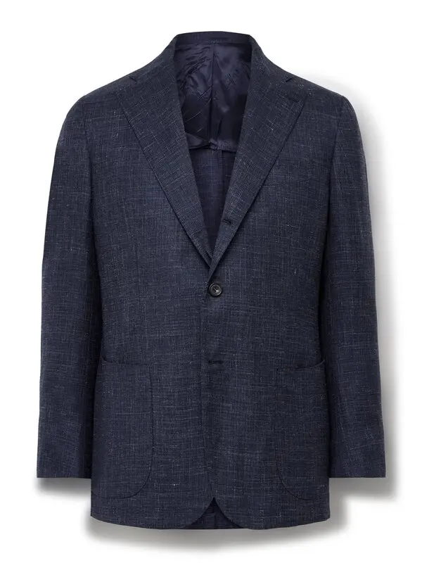 J. MUESER Slim-fit Linen, Virgin Wool And Silk-blend Blazer - Blue