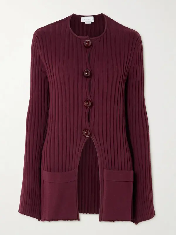 Stella McCartney Ribbed Organic Cotton Cardigan - Burgundy