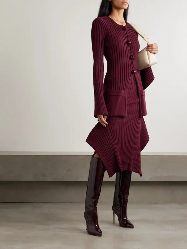 Stella McCartney Ribbed Organic Cotton Cardigan - Burgundy
