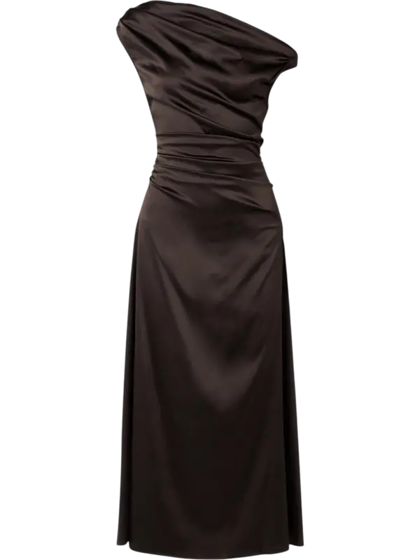 Staud Phare Draped Silk-blend Midi Dress - Brown