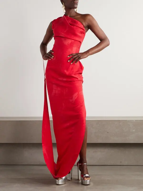 VIVIENNE WESTWOOD Andreas One-shoulder Gathered Jacquard Gown - Red