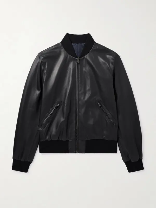 Canali Reversible Leather And Shell Bomber Jacket - Black