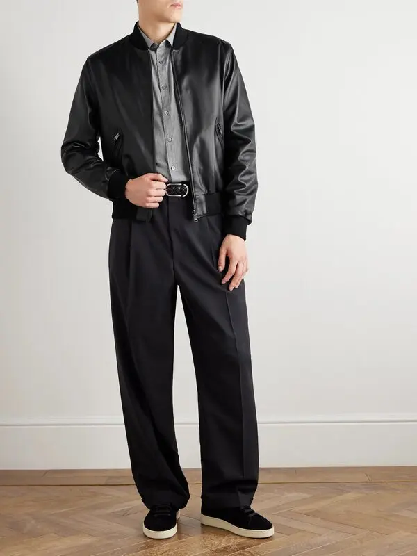 Canali Reversible Leather And Shell Bomber Jacket - Black