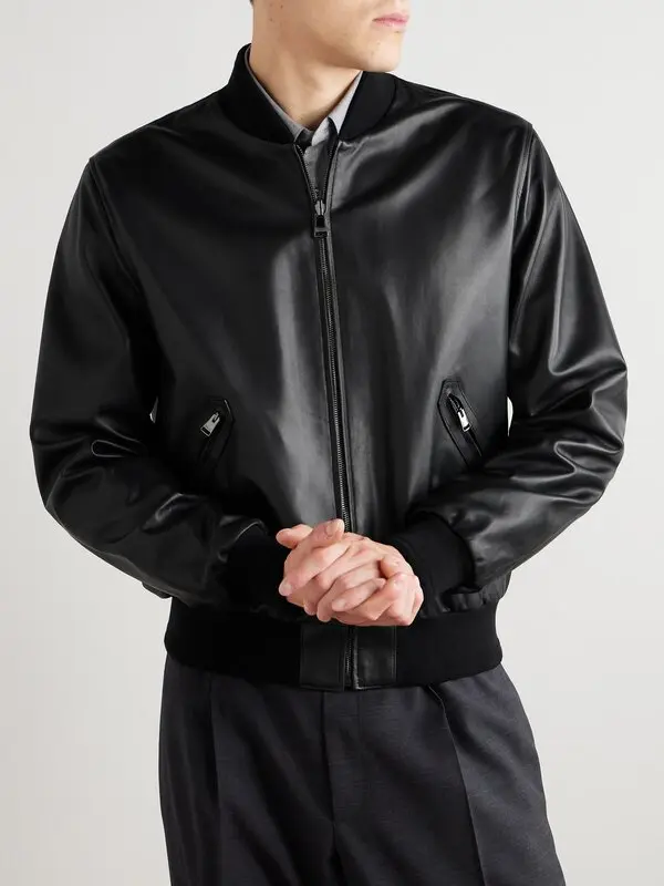 Canali Reversible Leather And Shell Bomber Jacket - Black