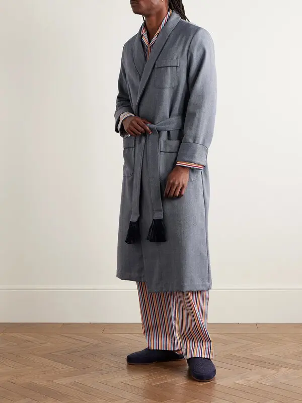 Derek Rose Lincoln 11 Belted Herringbone Wool Robe