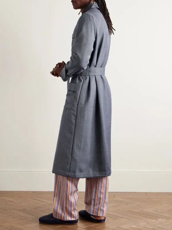 Derek Rose Lincoln 11 Belted Herringbone Wool Robe