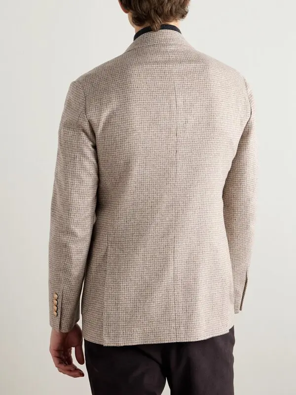 Brunello Cucinelli Double-breasted Checked Silk, Wool And Cashmere-blend Blazer