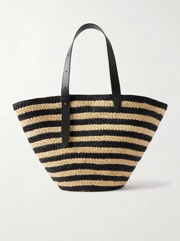 Lié Studio The Bianca Large Leather-trimmed Striped Raffia Tote - Neutrals