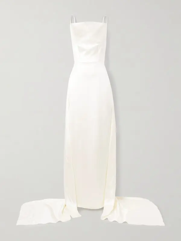 DANIELLE FRANKEL Emerson Silk And Wool-blend Satin Gown - Neutrals