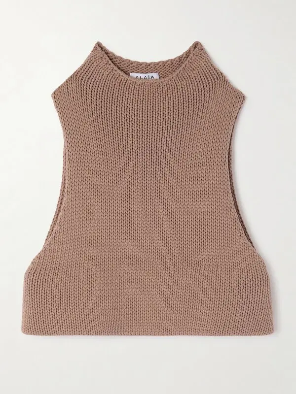 Alaïa Cropped Cotton-blend Turtleneck Tank - Brown