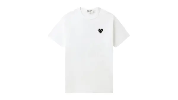 Play Comme Des Garcon Emblem Rhinestone Heart Tee Shirt - White/black