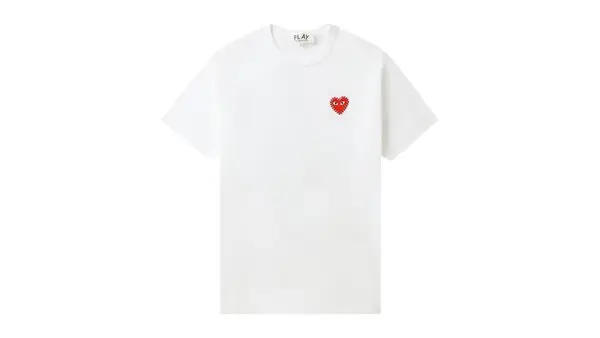 Play Comme Des Garcon Emblem Rhinestone Heart Tee Shirt - White/red