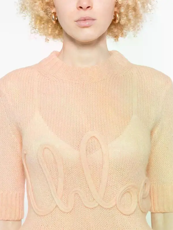 Chloé Embroidered-logo Top - Pink