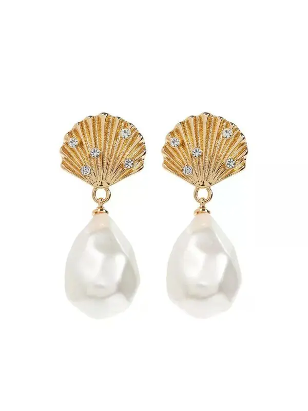 SELF-PORTRAIT Shell-shaped Faux Pearl Drop Earrings - Gold