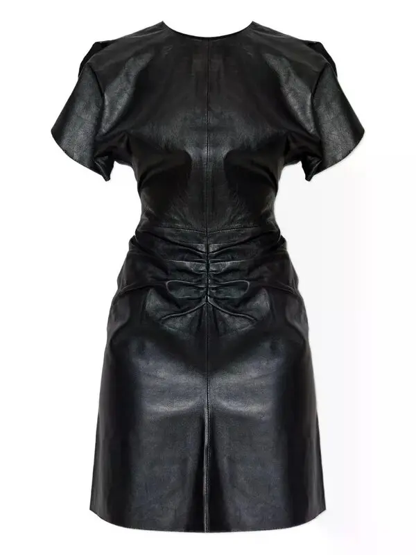 knee length dresses for ladies One Shoulder Faux Leather Ruched Dress  orianalifestyle.com