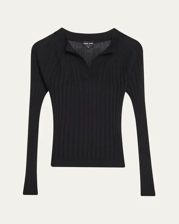 Giorgio Armani Cashmere-silk Rib Knit Pullover Sweater - Solid Black