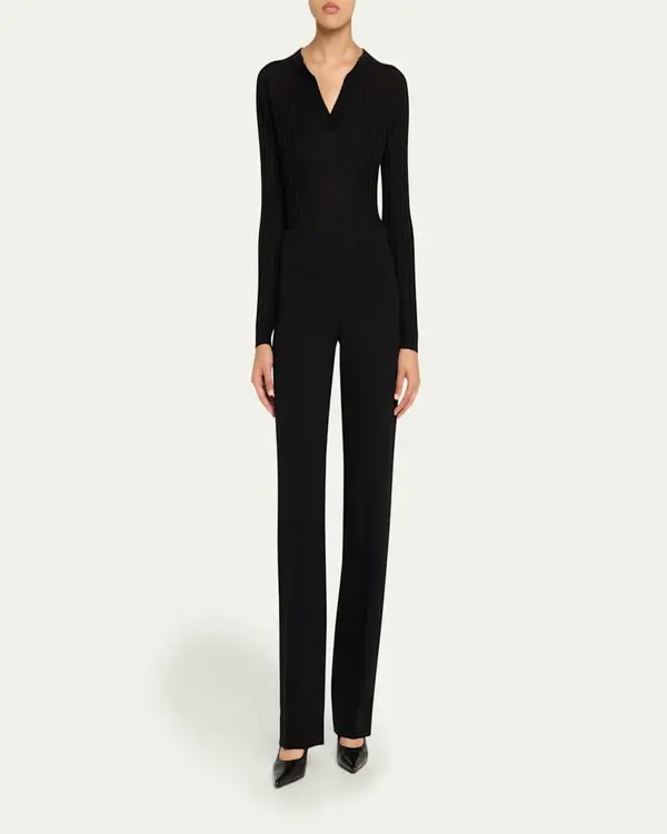Giorgio Armani Cashmere-silk Rib Knit Pullover Sweater - Solid Black
