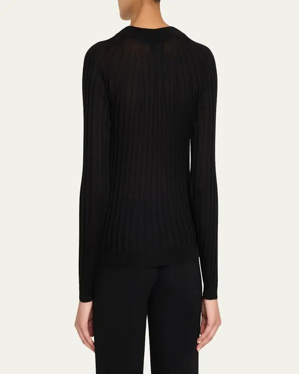 Giorgio Armani Cashmere-silk Rib Knit Pullover Sweater - Solid Black