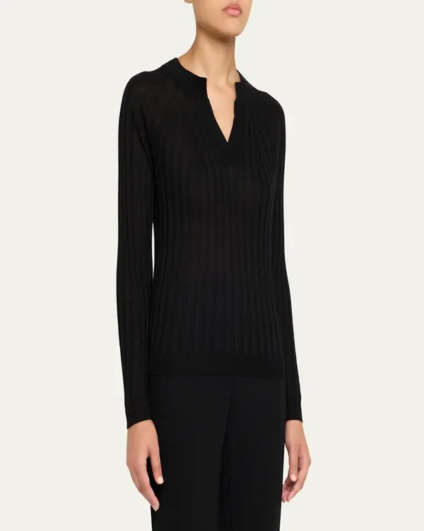 Giorgio Armani Cashmere-silk Rib Knit Pullover Sweater - Solid Black