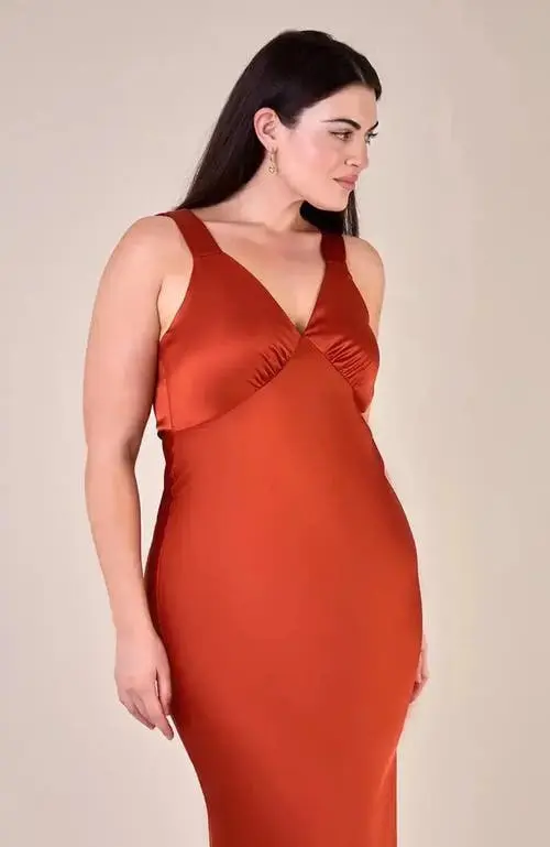 Rewritten Amelia V-Neck Dress In Burnt Orange - 10% Off | Editorialist