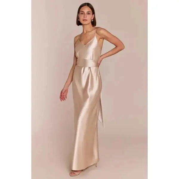 REWRITTEN Brooklyn Slip Dress With Detachable Sash - Champagne