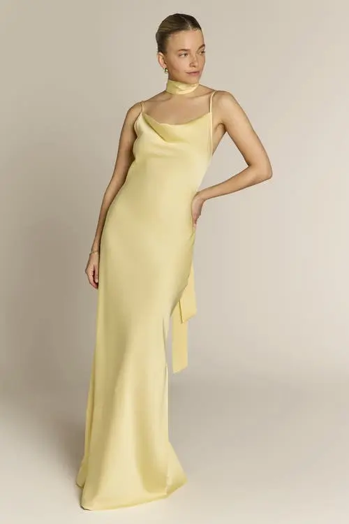 REWRITTEN Pollenca Cowl Neck Maxi Dress With Detachable Sash - Lemonade