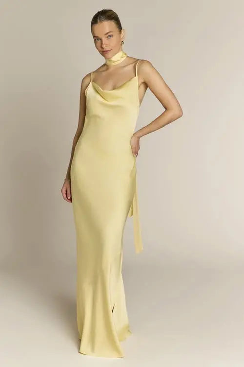 REWRITTEN Pollenca Cowl Neck Maxi Dress With Detachable Sash - Lemonade