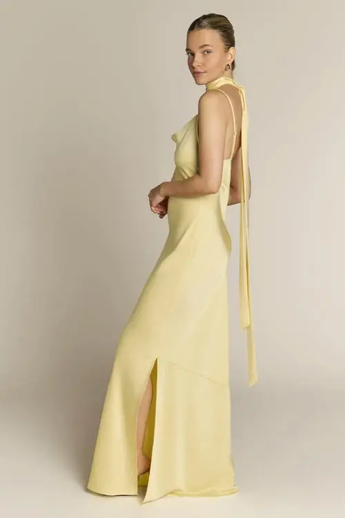 REWRITTEN Pollenca Cowl Neck Maxi Dress With Detachable Sash - Lemonade