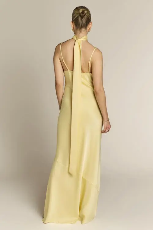 REWRITTEN Pollenca Cowl Neck Maxi Dress With Detachable Sash - Lemonade