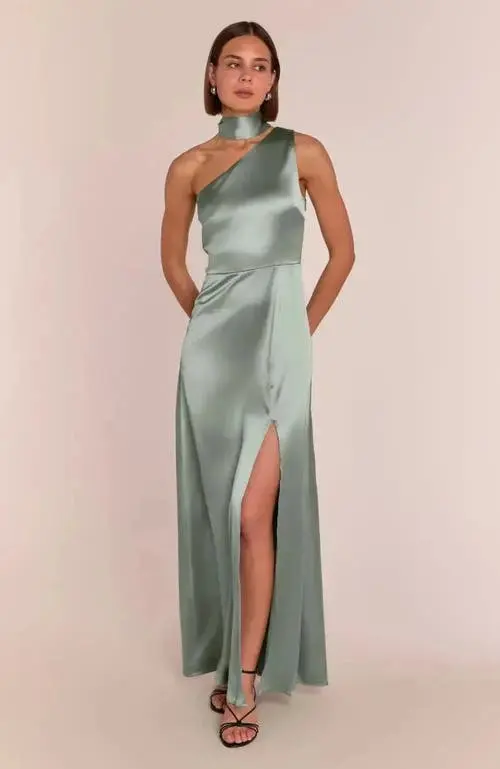 REWRITTEN One Shoulder Maxi Dress - Sage Green