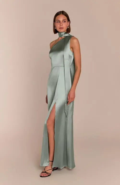 REWRITTEN One Shoulder Maxi Dress - Sage Green
