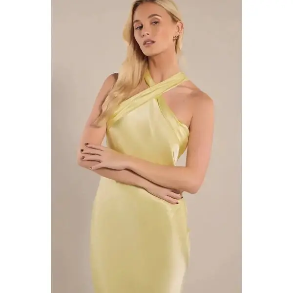 REWRITTEN Roma Halter Neck Maxi Dress With Tie Detail - Lemonade