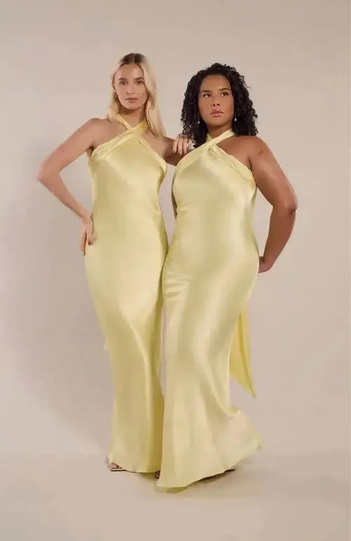 REWRITTEN Roma Halter Neck Maxi Dress With Tie Detail - Lemonade