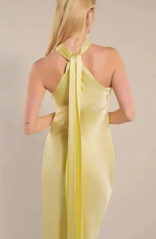 REWRITTEN Roma Halter Neck Maxi Dress With Tie Detail - Lemonade