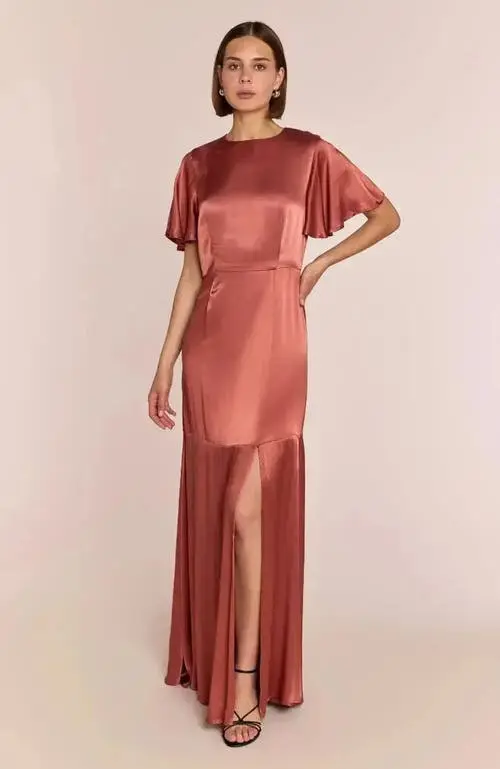 REWRITTEN Sienna Capped Sleeve Floor Length Dress - Terracotta