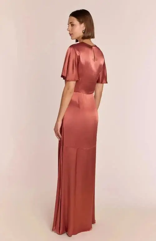 REWRITTEN Sienna Capped Sleeve Floor Length Dress - Terracotta