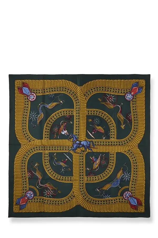 Hermès Multicolor 'voitures Paniers' Silk Scarf 90 - Green