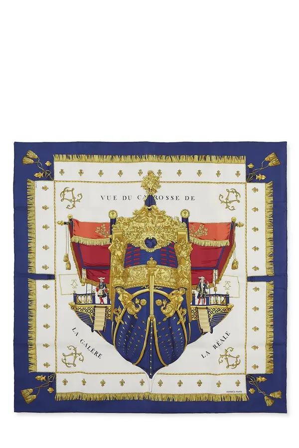 Hermès Multicolor 'la Reale Vue Du Carrosse De La Galère' Silk Scarf 90 - Navy
