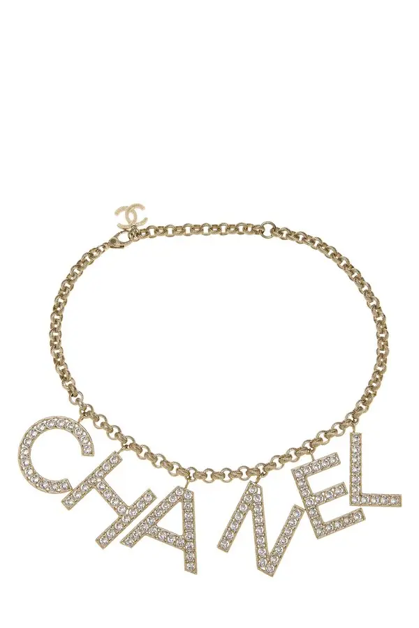 Chanel Crystal Logo Necklace - Gold