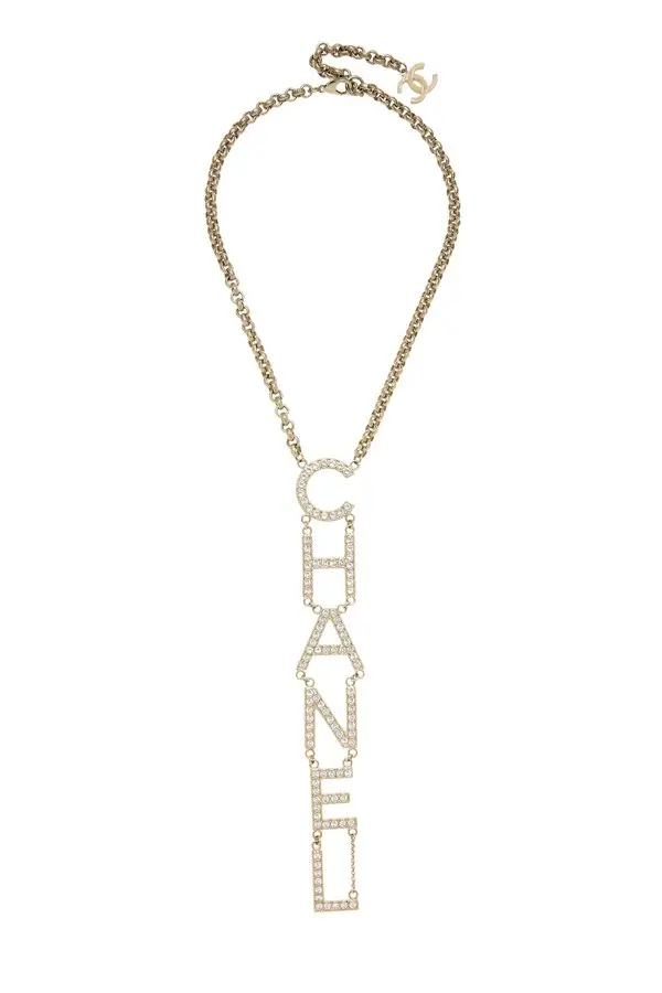Chanel Crystal Logo Necklace - Gold